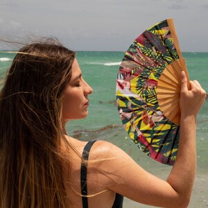 Tropical Hand Fan: Cotton Fabric & Pinewood Handle - Etsy