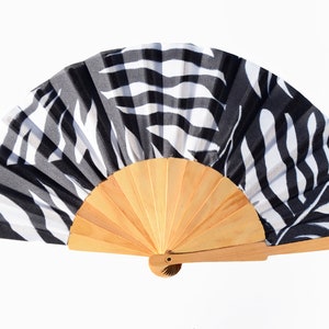 Zebra Print Folding Hand Fan: Modern Cotton & Pinewood Accessory - Etsy