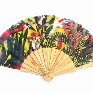Tropical Hand Fan: Cotton Fabric & Pinewood Handle - Etsy