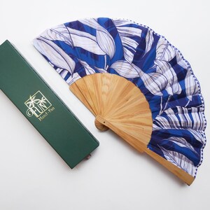 Blue Tropical Leaves Hand Fan: Handmade Cotton Summer Accessory - Etsy