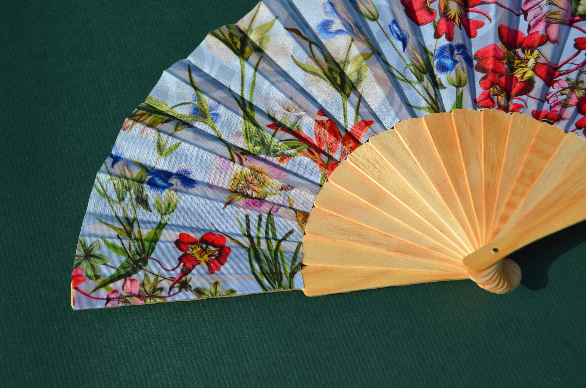 Floral Folding Hand Fan: Cotton Fabric With Pinewood Handle, Elegant ...