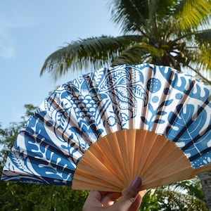 Blue HAND FAN - Tropical Folding Fan - Unique Gift for Her - Tropical ...