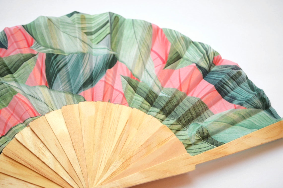 Tropical Leaf Folding Hand Fan: Summer Wedding Favor - Etsy