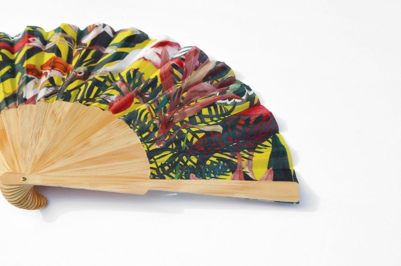 Tropical Hand Fan: Cotton Fabric & Pinewood Handle - Etsy