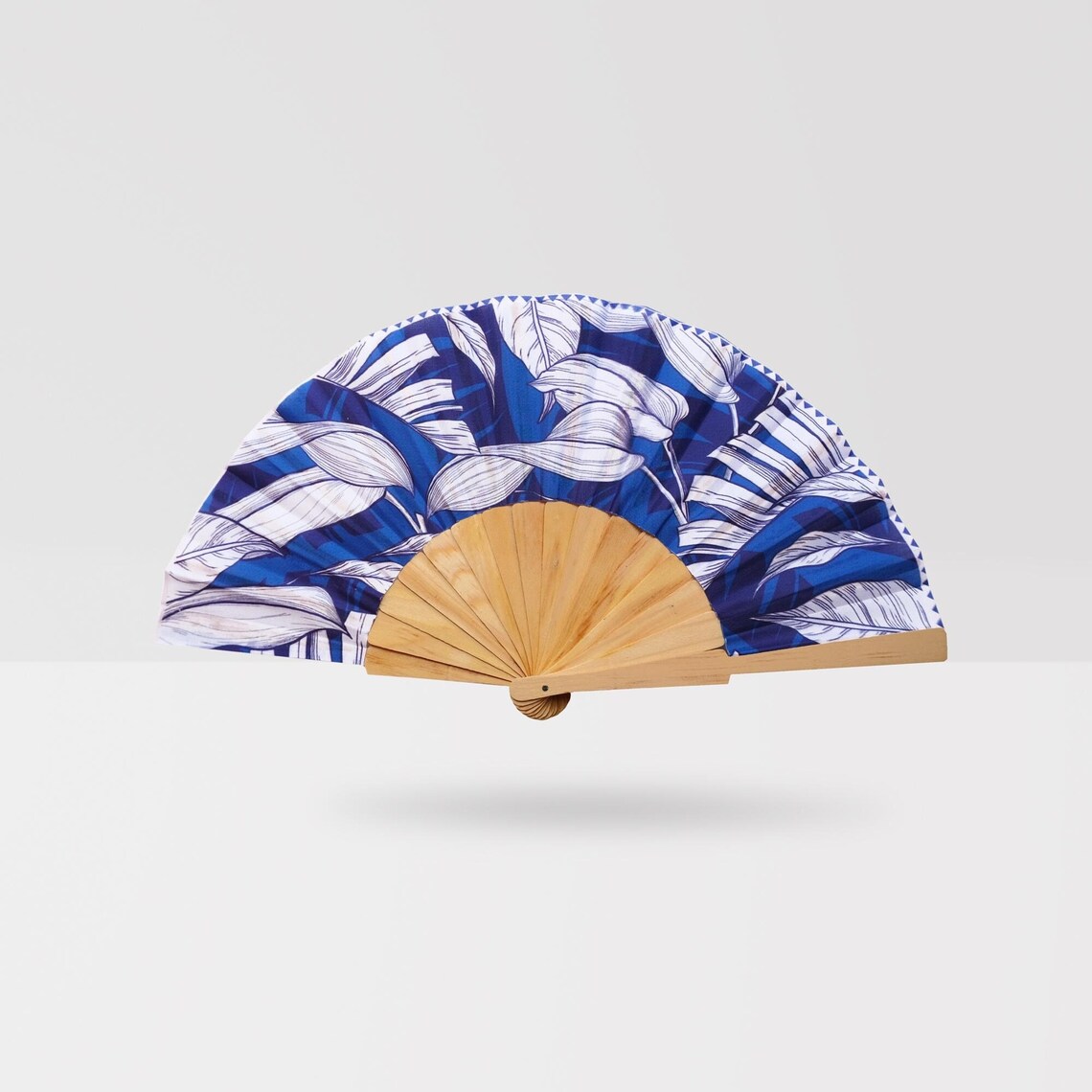Blue Tropical Leaves Hand Fan: Handmade Cotton Summer Accessory - Etsy