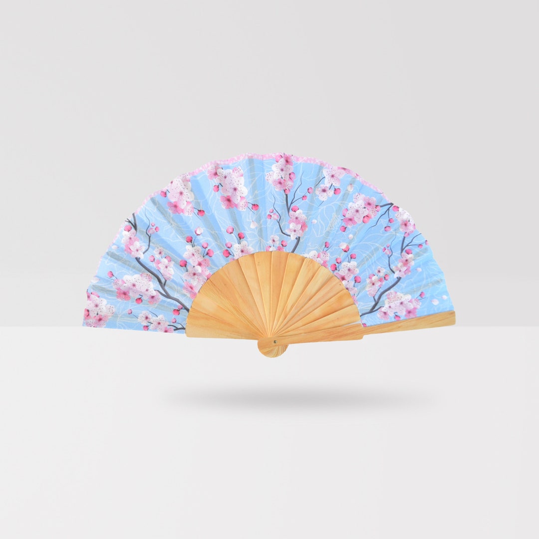 HAND FAN -cherry - Wood & Fabric - Wedding Folding Fan Favour - Party ...