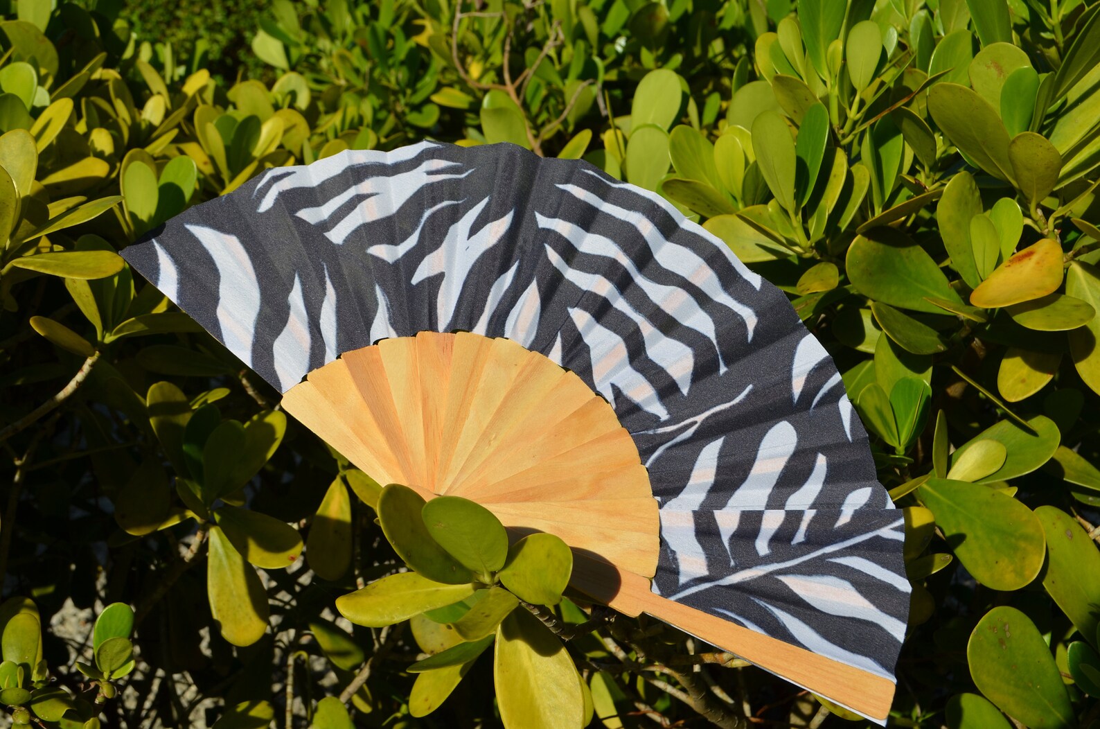 Zebra Print Folding Hand Fan: Modern Cotton & Pinewood Accessory - Etsy