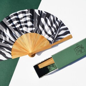 Zebra Print Folding Hand Fan: Modern Cotton & Pinewood Accessory - Etsy