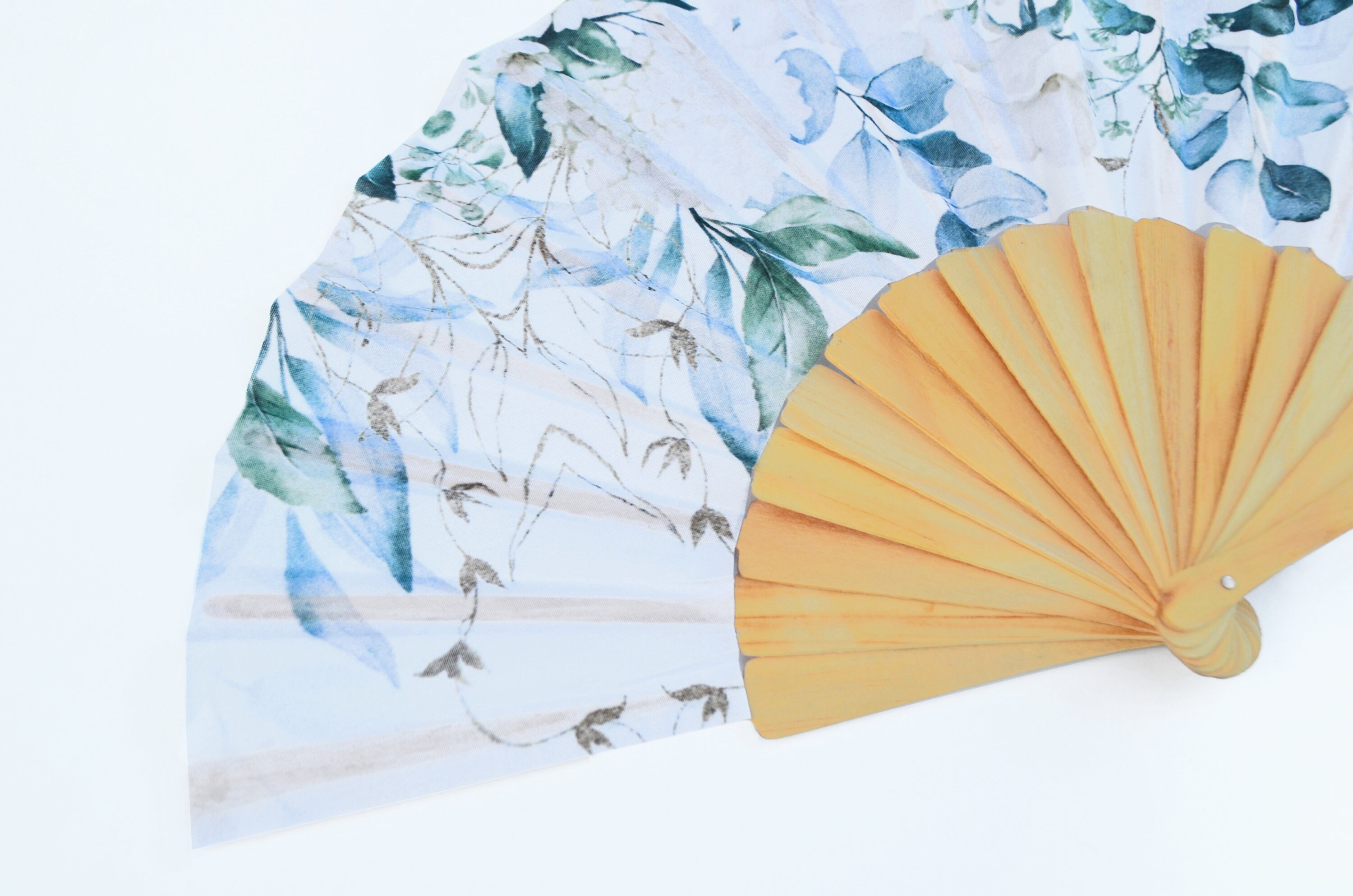 FLORAL HAND FAN Wood & Fabric Wedding Folding Fan Favour Party Event ...