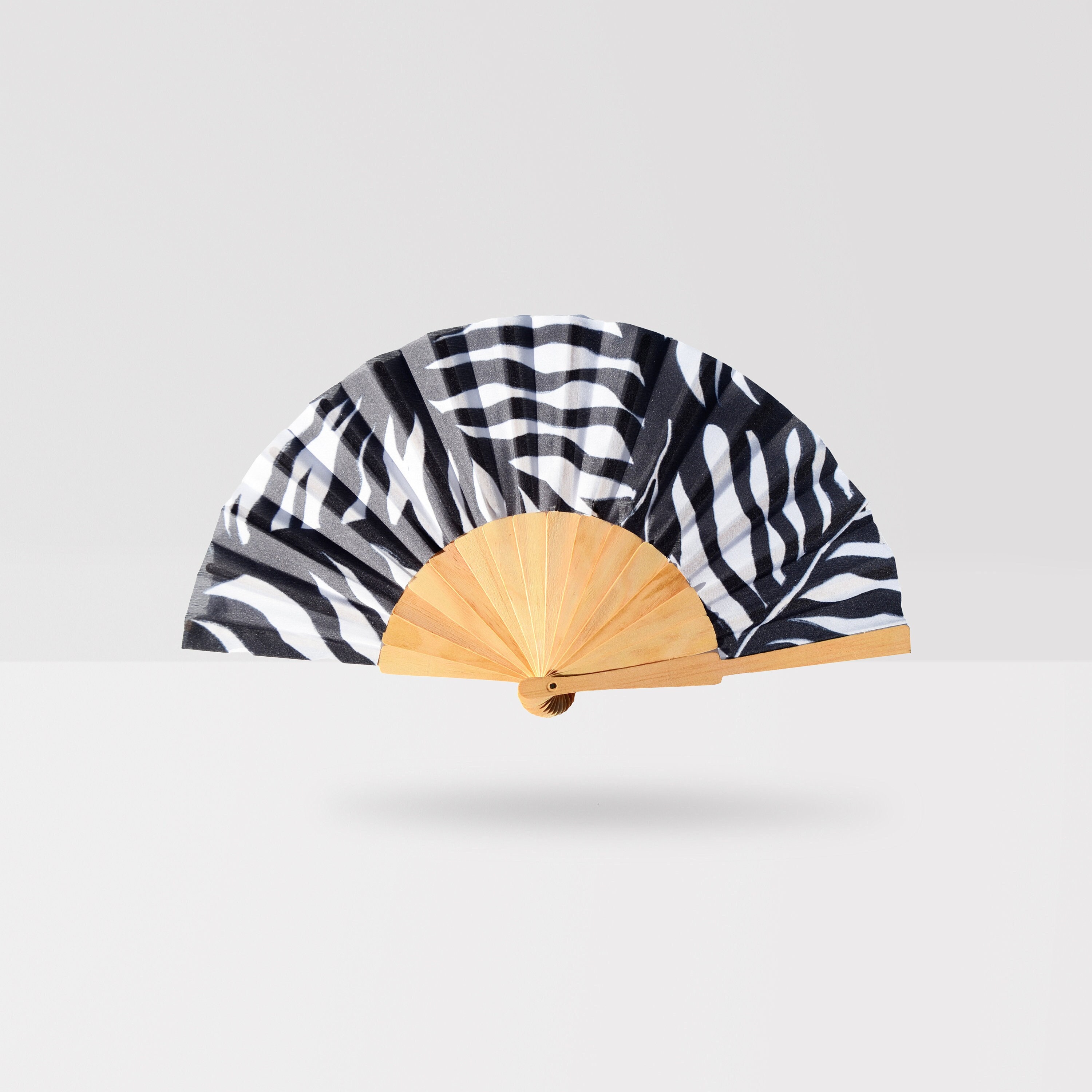 Zebra Print Folding Hand Fan: Modern Cotton & Pinewood Accessory - Etsy