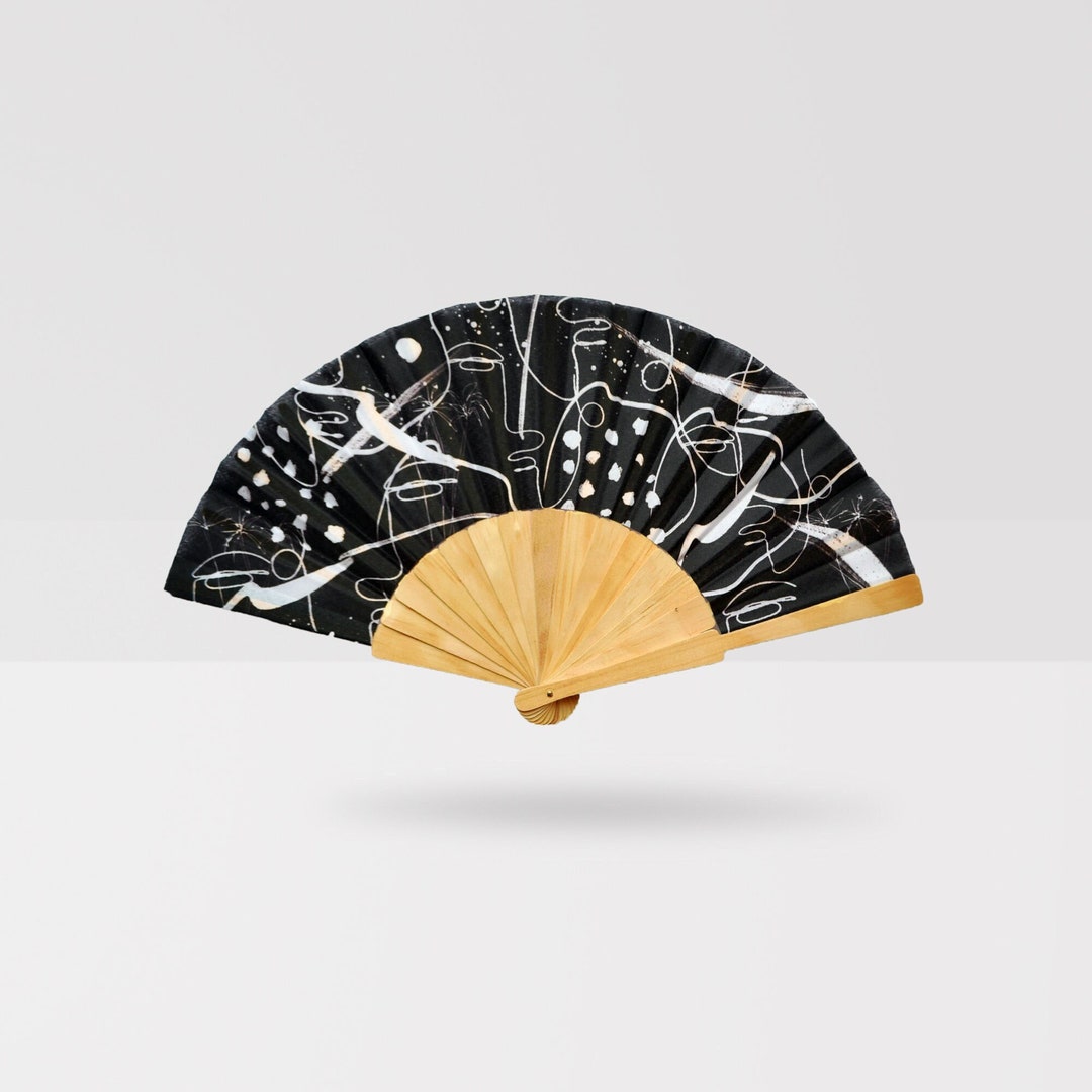 HAND FAN - Black Folding Fan - Modern Accessory - Favour Handheld Fan ...