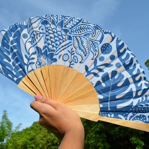 Blue HAND FAN - Tropical Folding Fan - Unique Gift for Her - Tropical ...