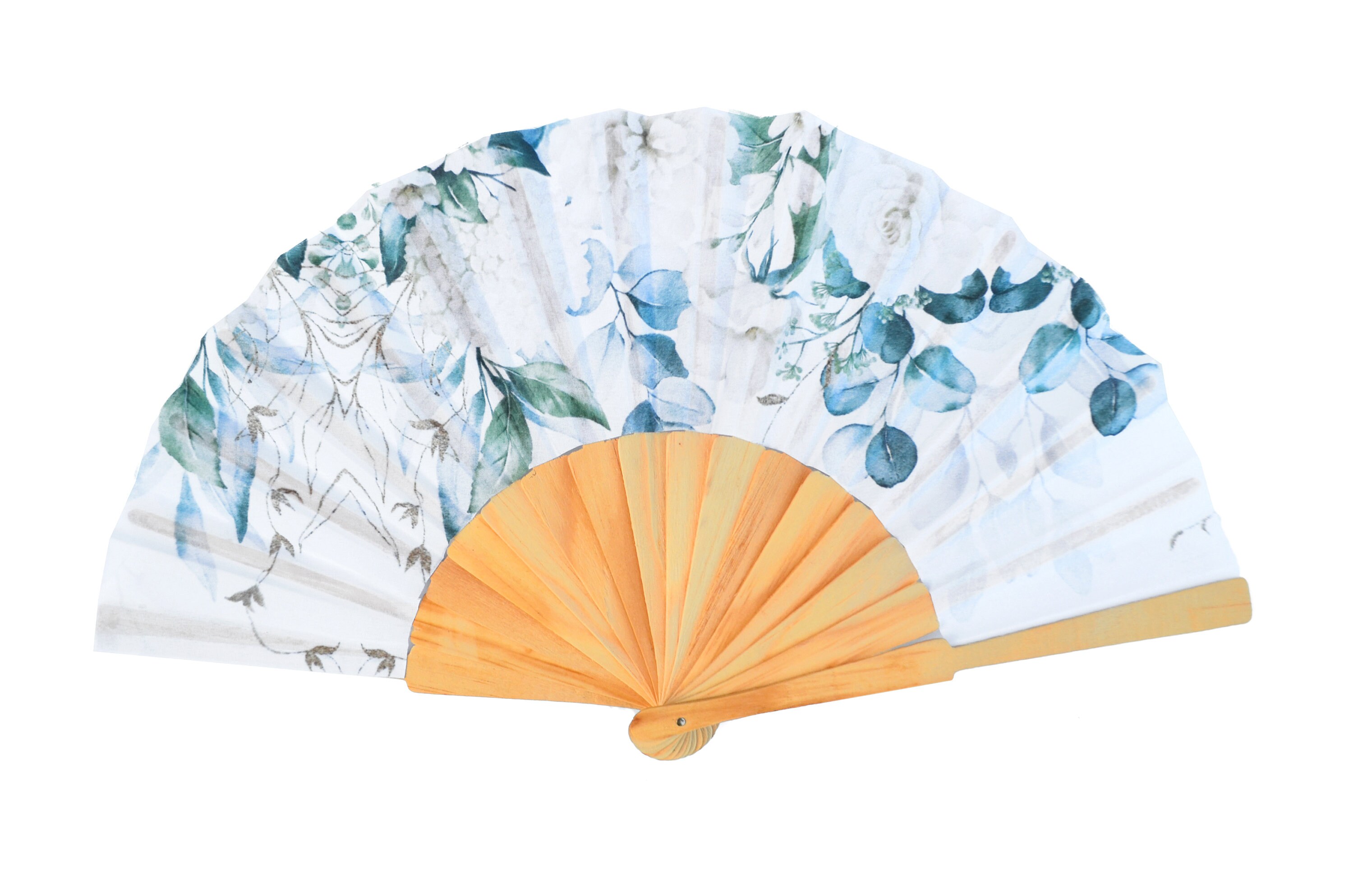 FLORAL HAND FAN Wood & Fabric Wedding Folding Fan Favour Party Event ...
