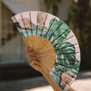 Tropical Wedding Hand Fan: Cotton & Pinewood Folding Fan - Etsy