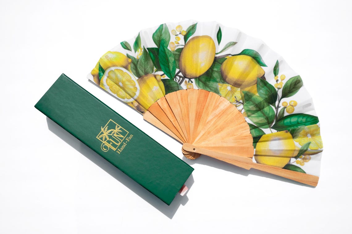 Italian Lemon Hand Fan – Amalfi Coast Fabric Fan, Summer Wedding Favor ...