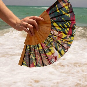 Tropical Hand Fan: Cotton Fabric & Pinewood Handle - Etsy