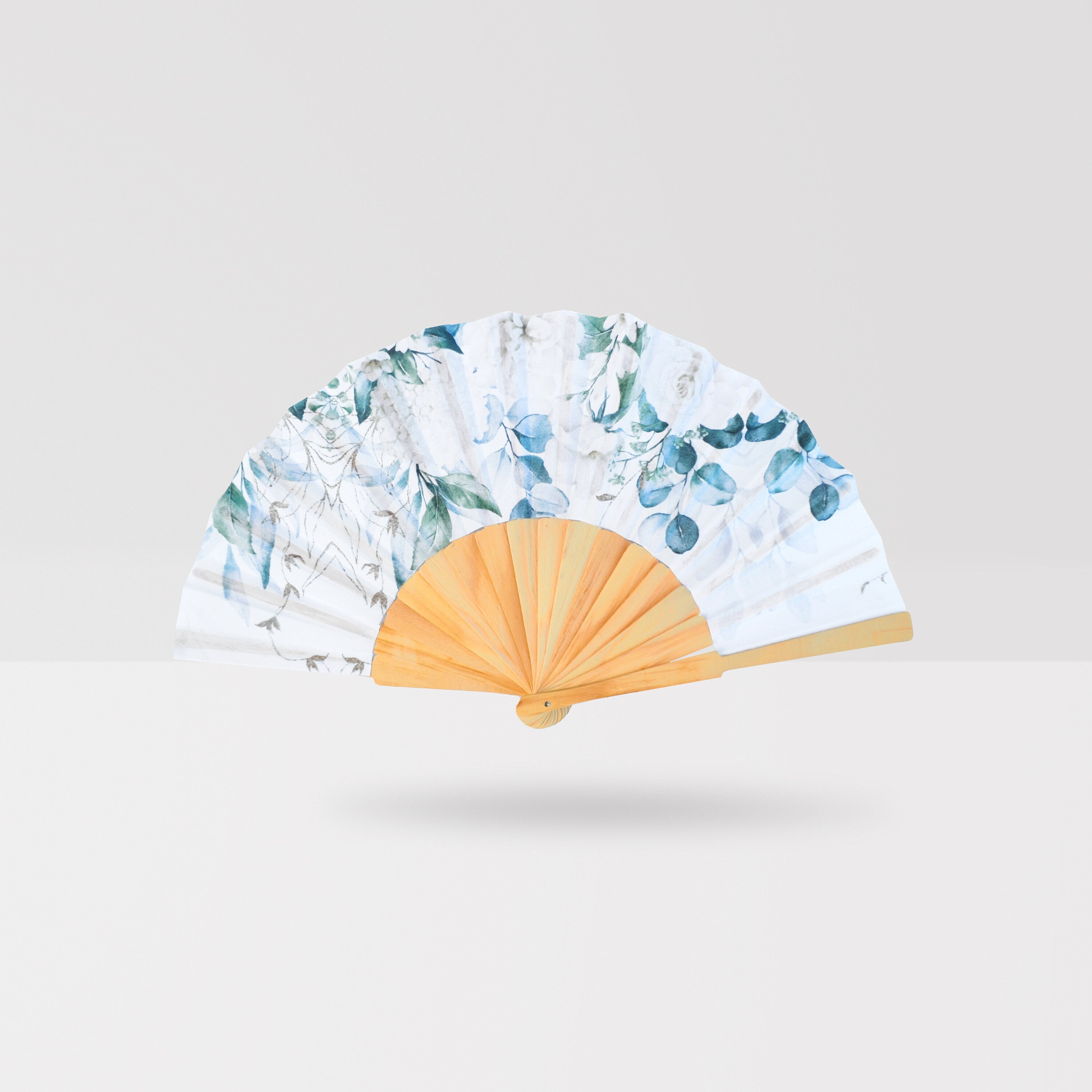 FLORAL HAND FAN Wood & Fabric Wedding Folding Fan Favour Party Event ...