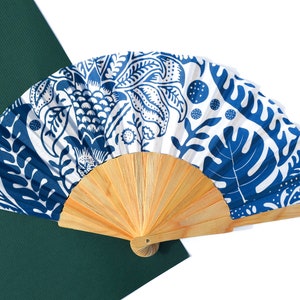 Blue HAND FAN - Tropical Folding Fan - Unique Gift for Her - Tropical ...