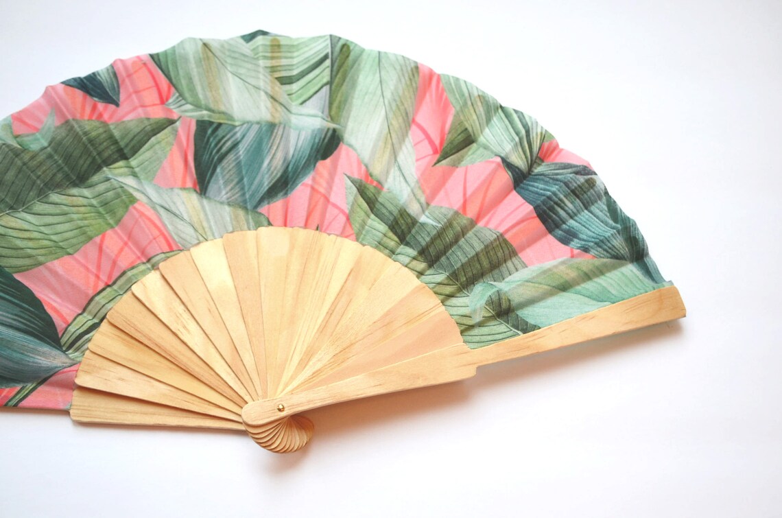 Tropical Leaf Folding Hand Fan: Summer Wedding Favor - Etsy