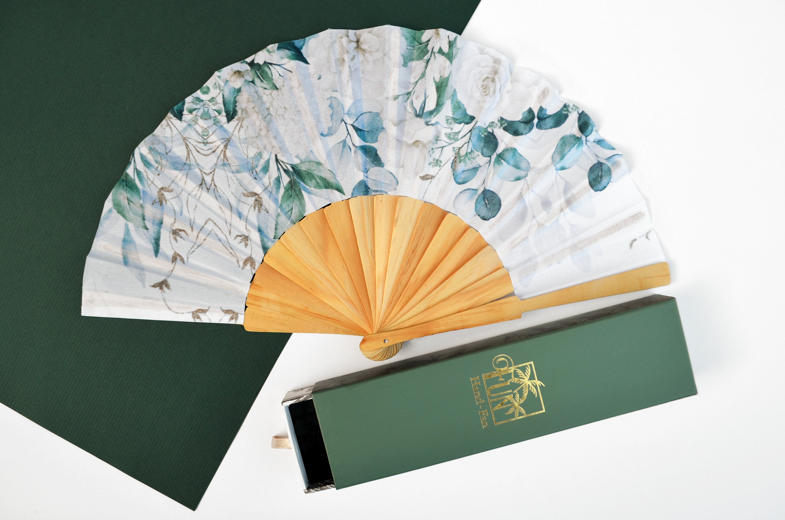 FLORAL HAND FAN - Wood & Fabric - Wedding Folding Fan Favour - Party ...