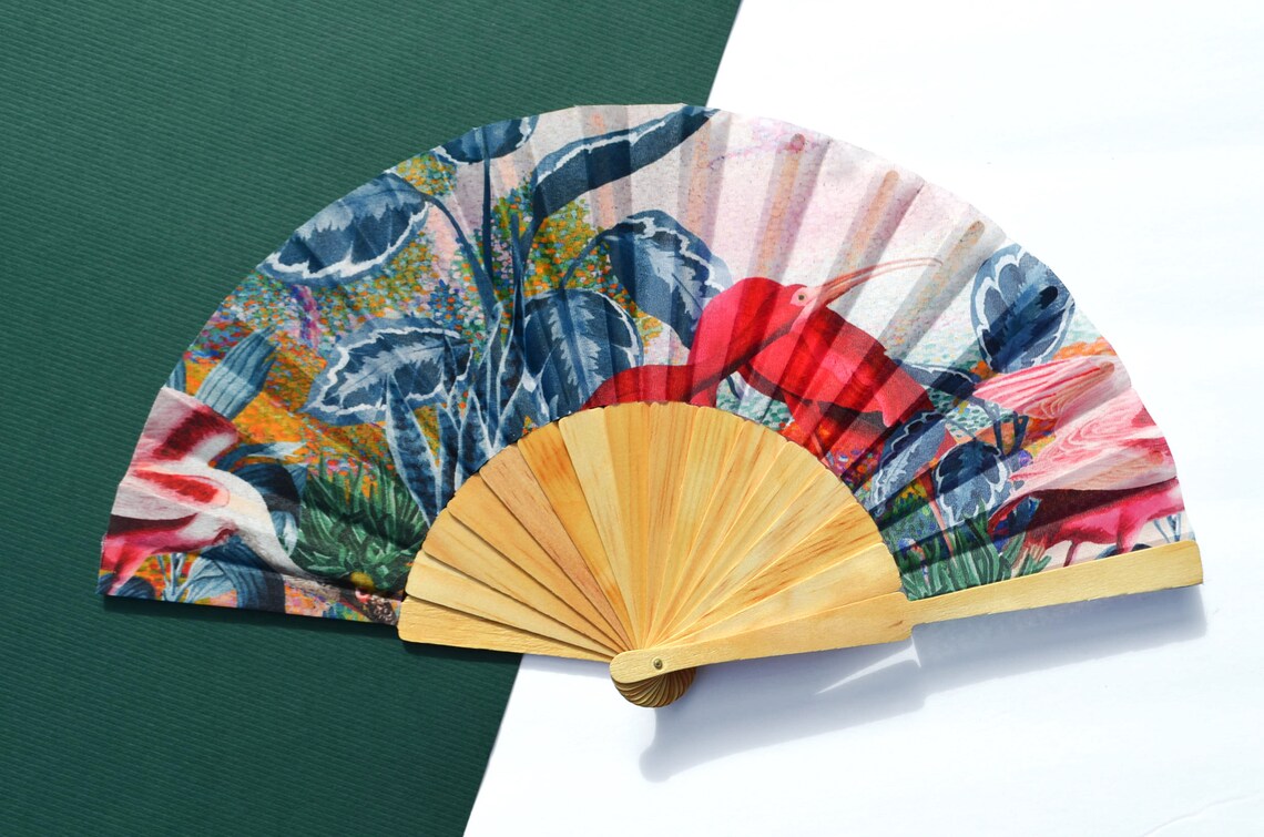 FOLDING HAND FAN Flamingo Tropical Design Christmas Presents - Etsy