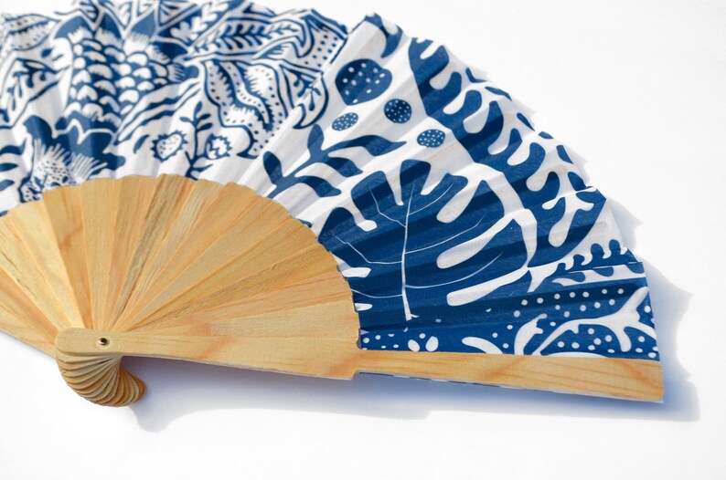 HAND FAN - Amalfi Coast Blue Folding Fan - Favors Handheld Fan - Unique ...