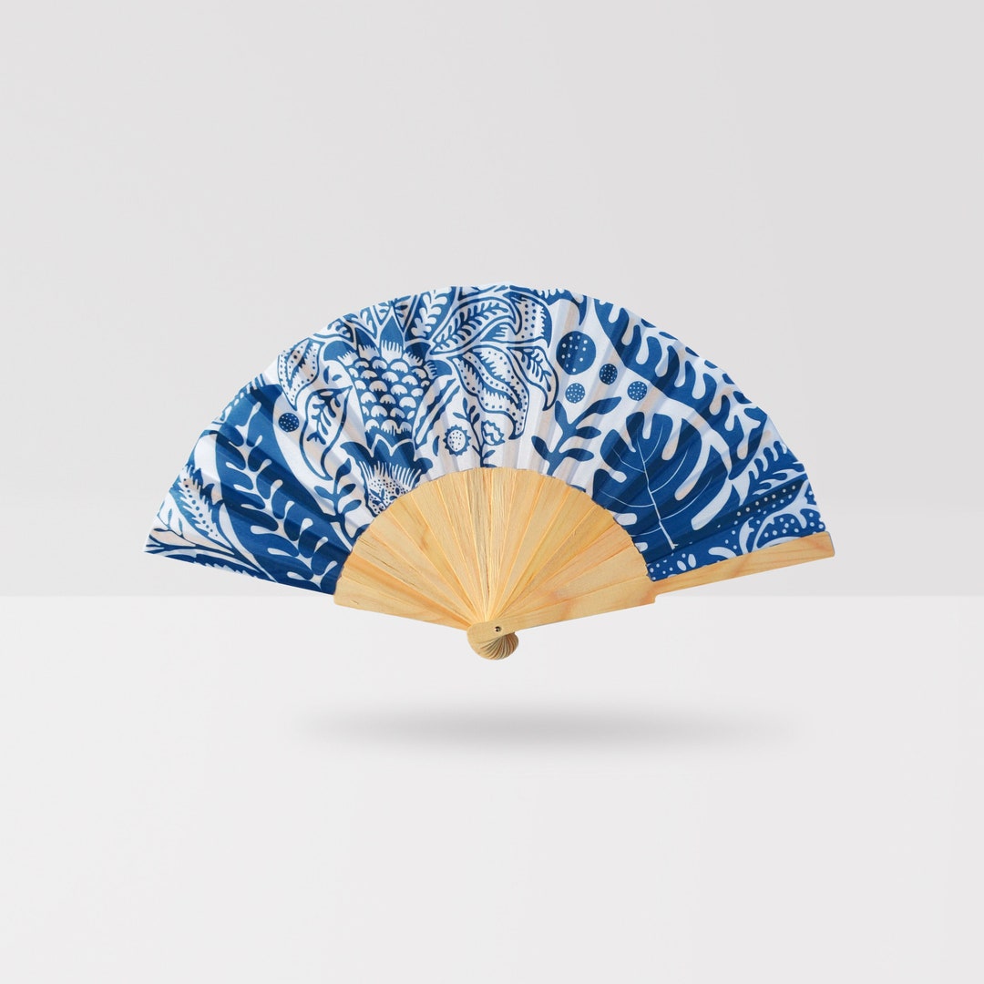 Blue HAND FAN - Tropical Folding Fan - Unique Gift for Her - Tropical ...