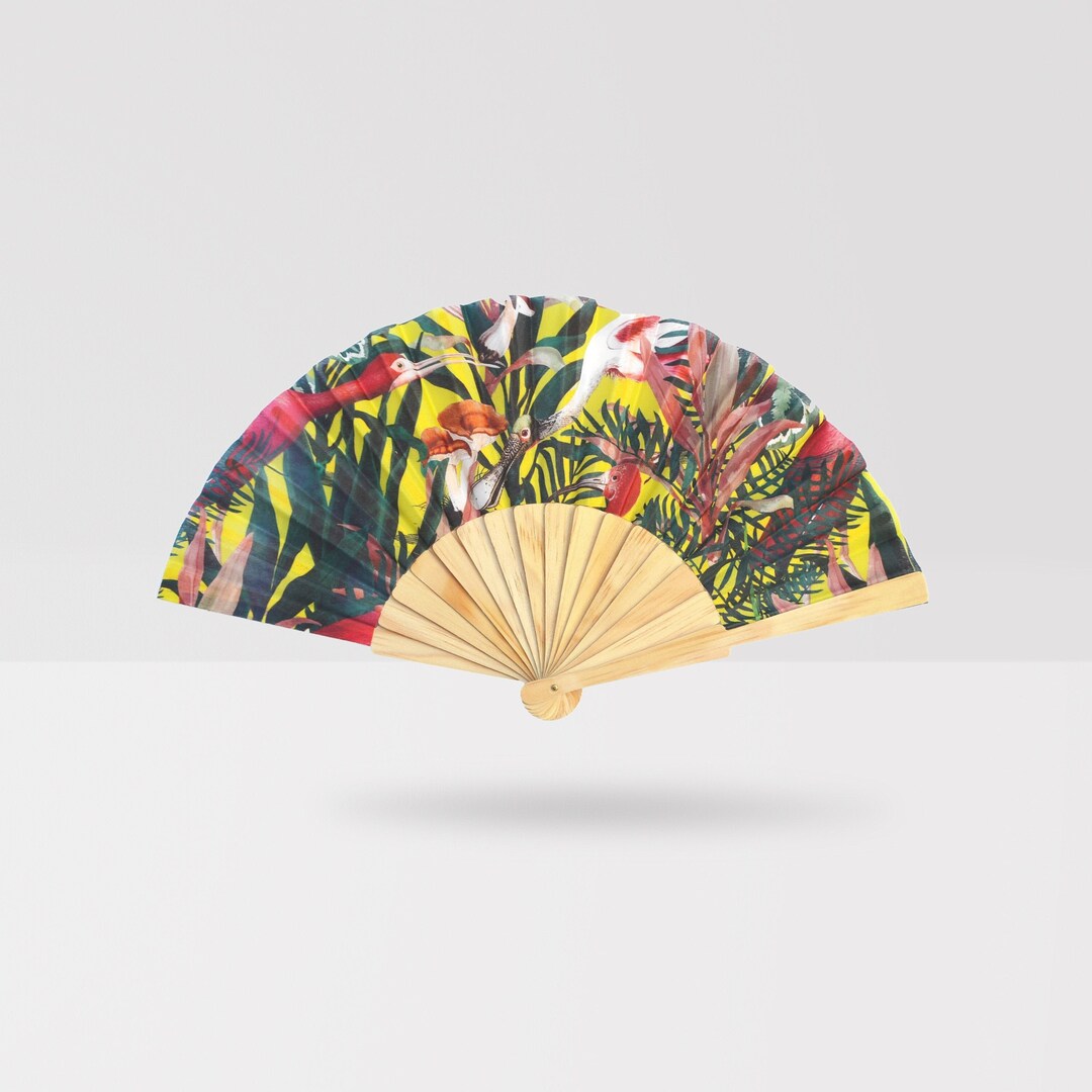 Tropical Hand Fan: Cotton Fabric & Pinewood Handle - Etsy