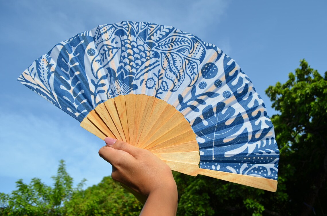 HAND FAN - Amalfi Coast Blue Folding Fan - Favors Handheld Fan - Unique ...
