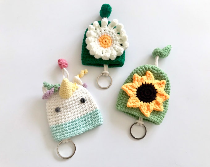 Unicorn Key Holder Pouch, Sunflower Key Holder, Knitted Yarn Crochet ...