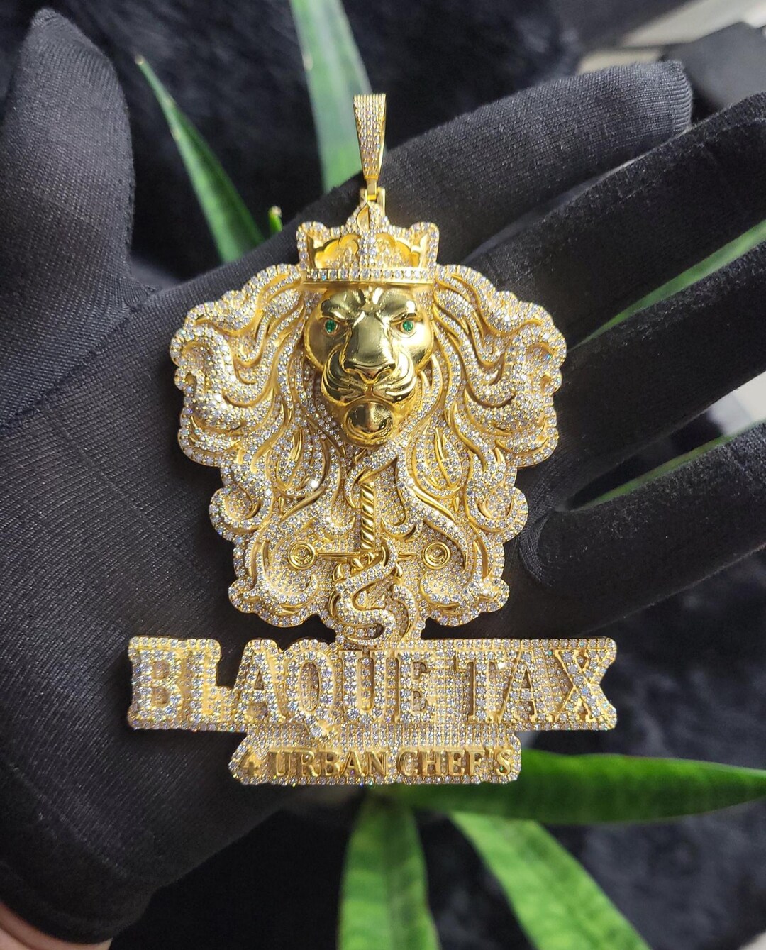 Iced Out Lion Pendant: Moissanite, Sterling Silver, Yellow Gold Plated ...