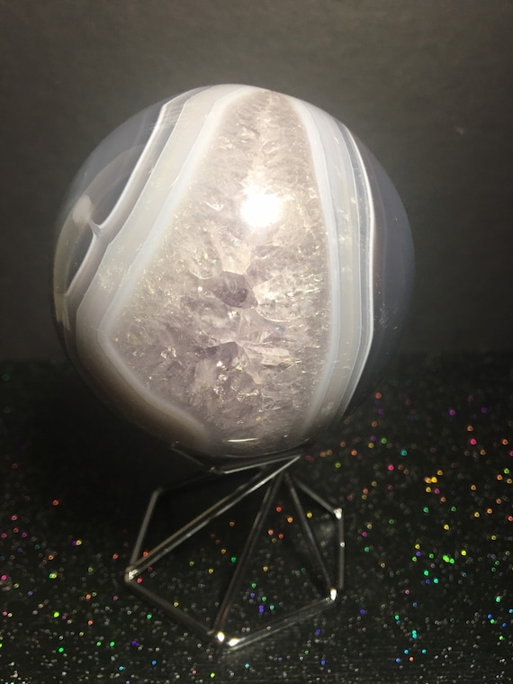 Banded Agate Sphere With Quartz and Amethyst - Etsy