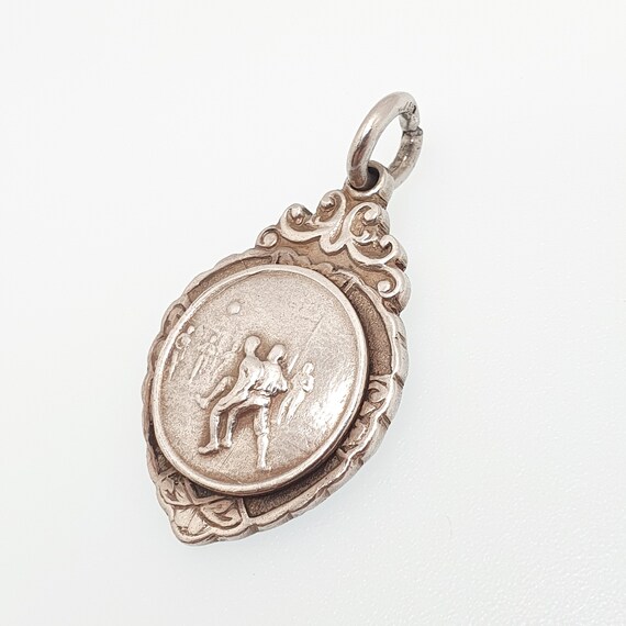SALE Sterling Silver Antique Fob Shield Pendant Footb… - Gem
