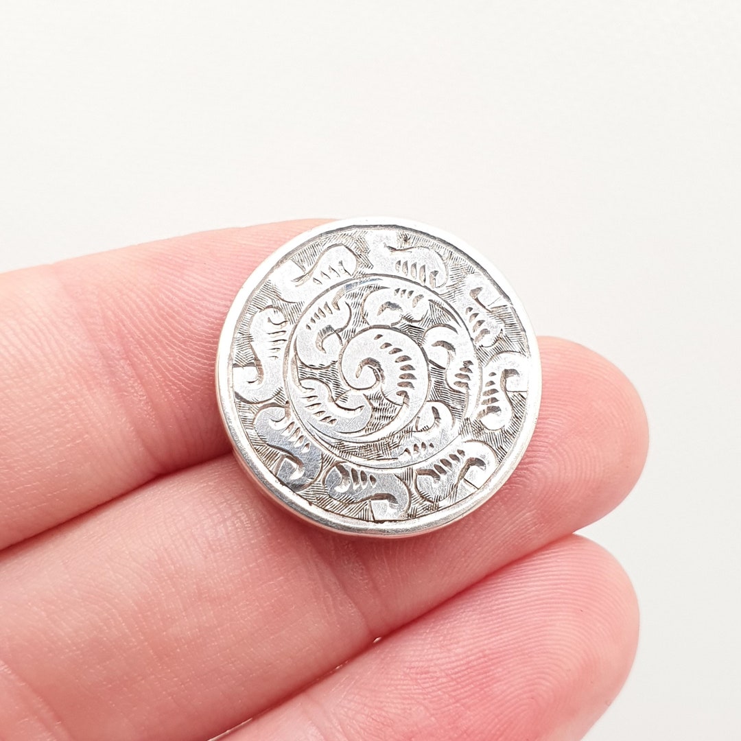 Antique Victorian Solid Silver Brooch Engraved Front Button - Etsy