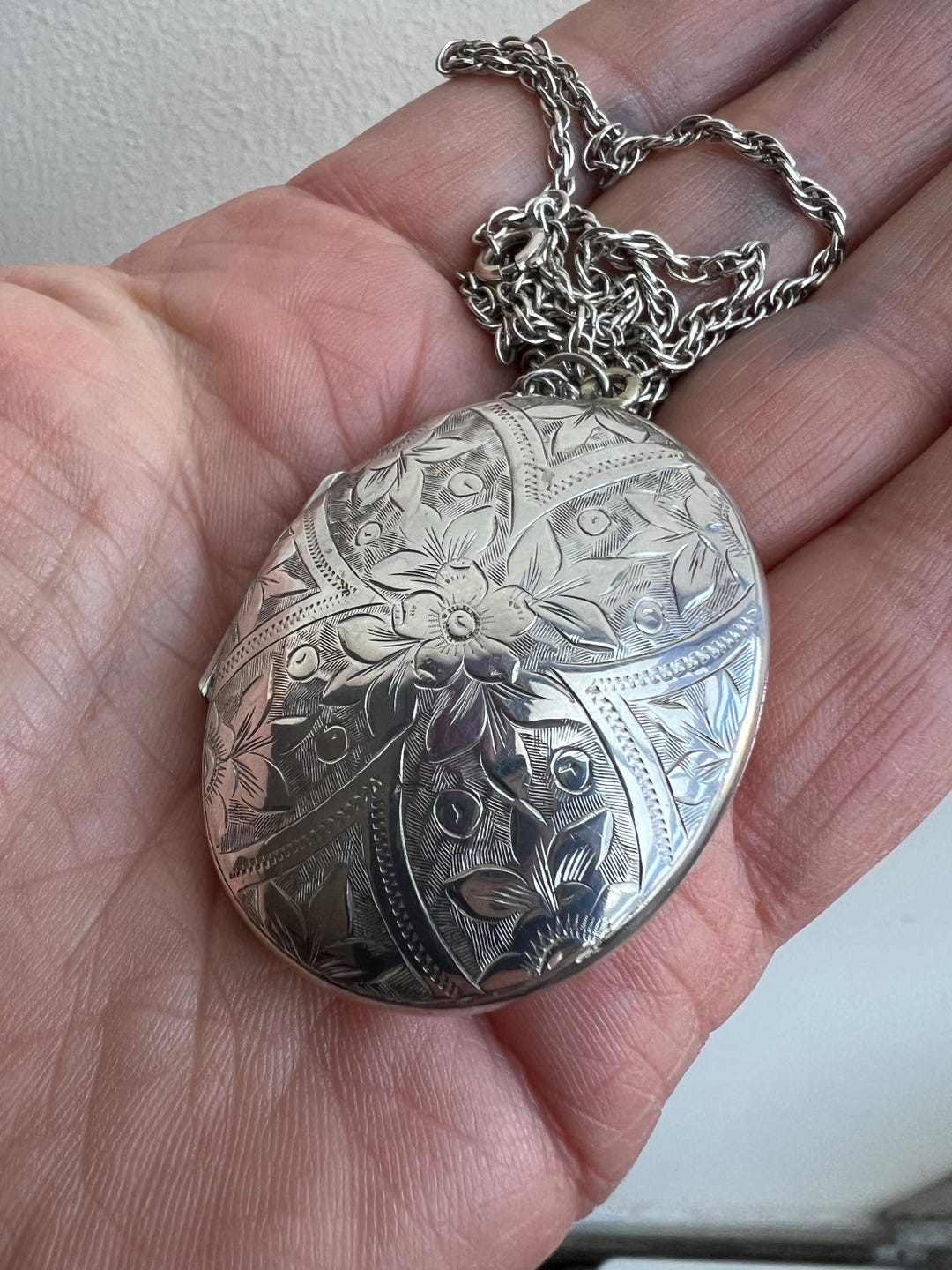 Antique Sterling Silver Large Locket Necklace and 925 Chain Solid 925 ...
