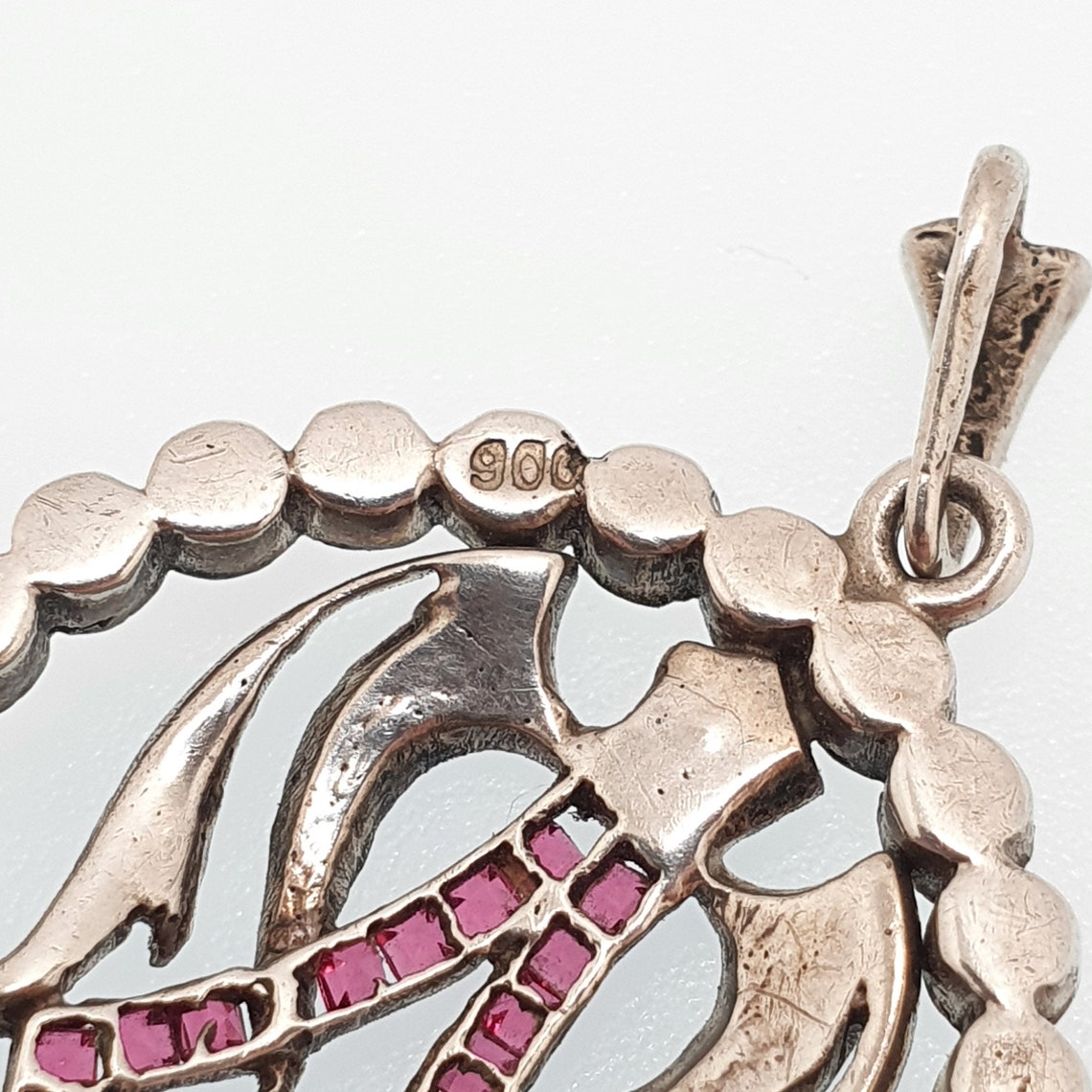 Antike Massiv Silber Jugendstil Paste Anhänger Rubin & Diamant Ton ...