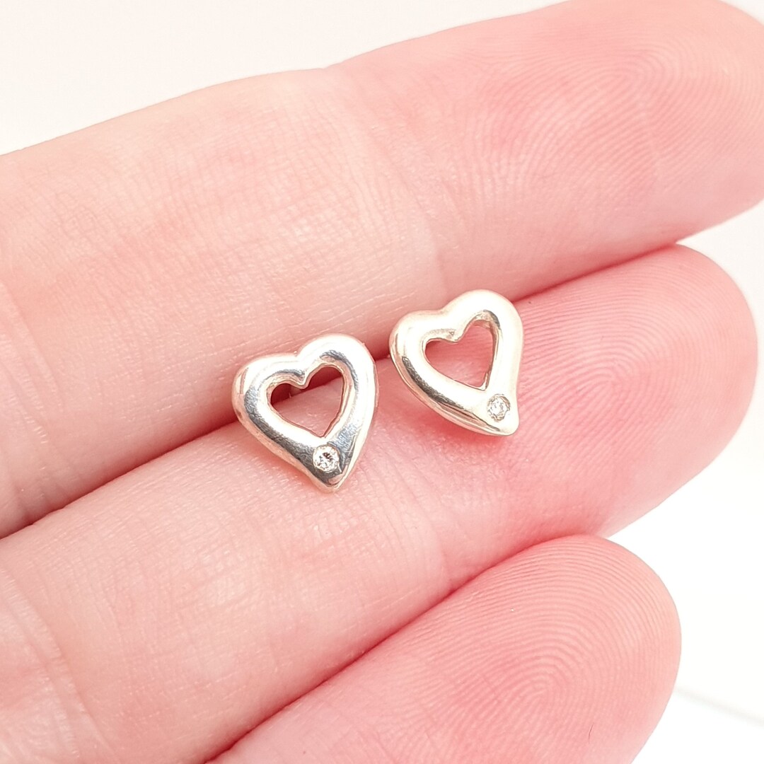 Vintage KIT HEATH Sterling Silver Diamond Heart Earrings Stud - Etsy