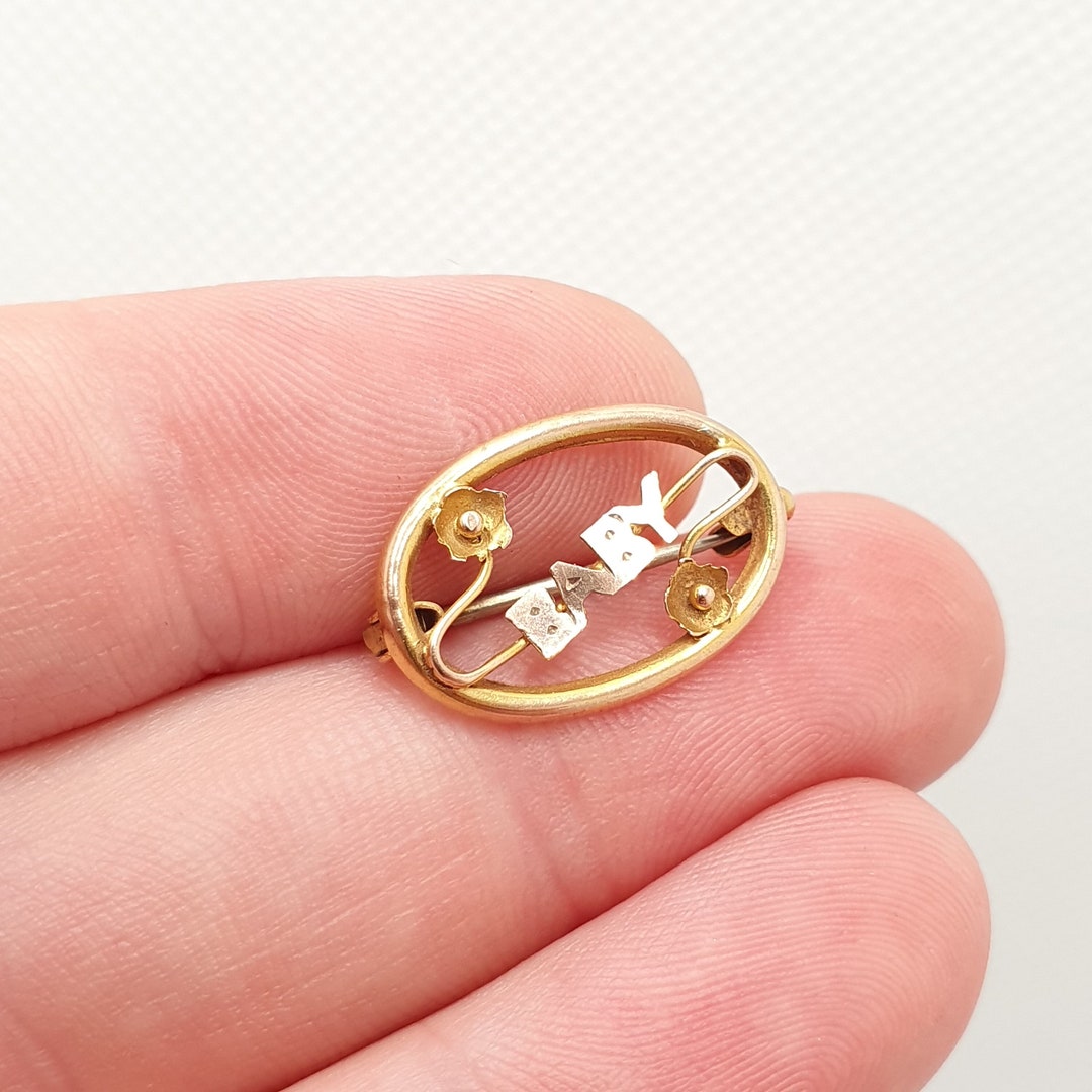 Antique 9ct Gold Baby Brooch Edwardian Solid 9k 375 Art Nouveau New ...
