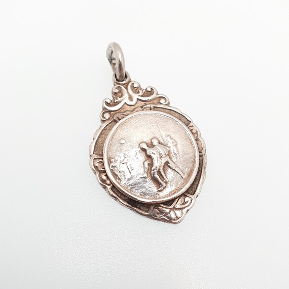 SALE Sterling Silver Antique Fob Shield Pendant Footb… - Gem