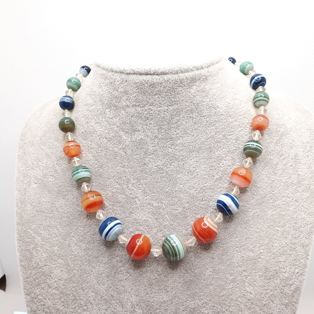 Antique Bullseye Agate Bead Necklace Multi Colored Coloured Rare Unique ...