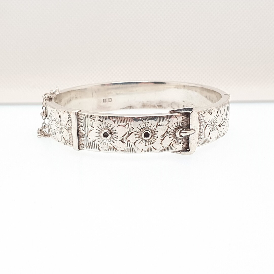 Vintage Sterling Silver Buckle Bangle Snap Bracelet 1965 Hallmark Large ...