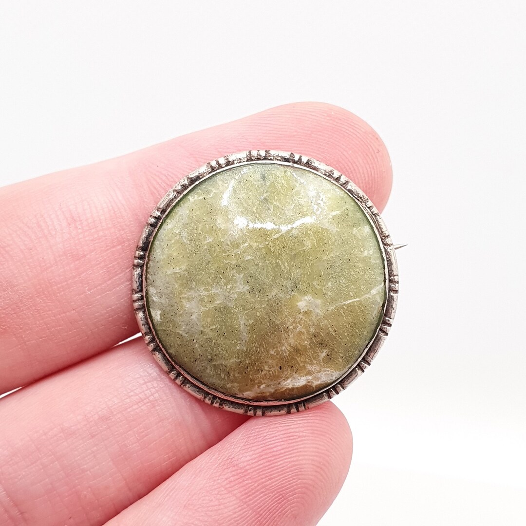 Antique Connemara Sterling Silver Brooch Pin Irish Green Marble Celtic ...