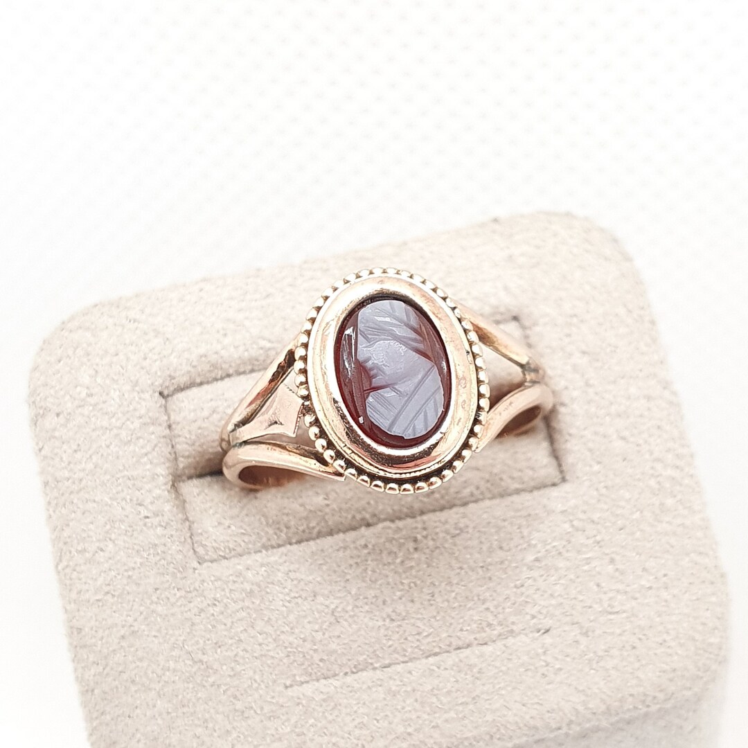 Antique Victorian 9ct Gold Agate Cameo Ring Hand Carved Signet ...