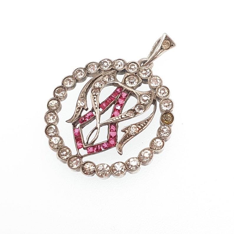 Antike Massiv Silber Jugendstil Paste Anhänger Rubin & Diamant Ton ...