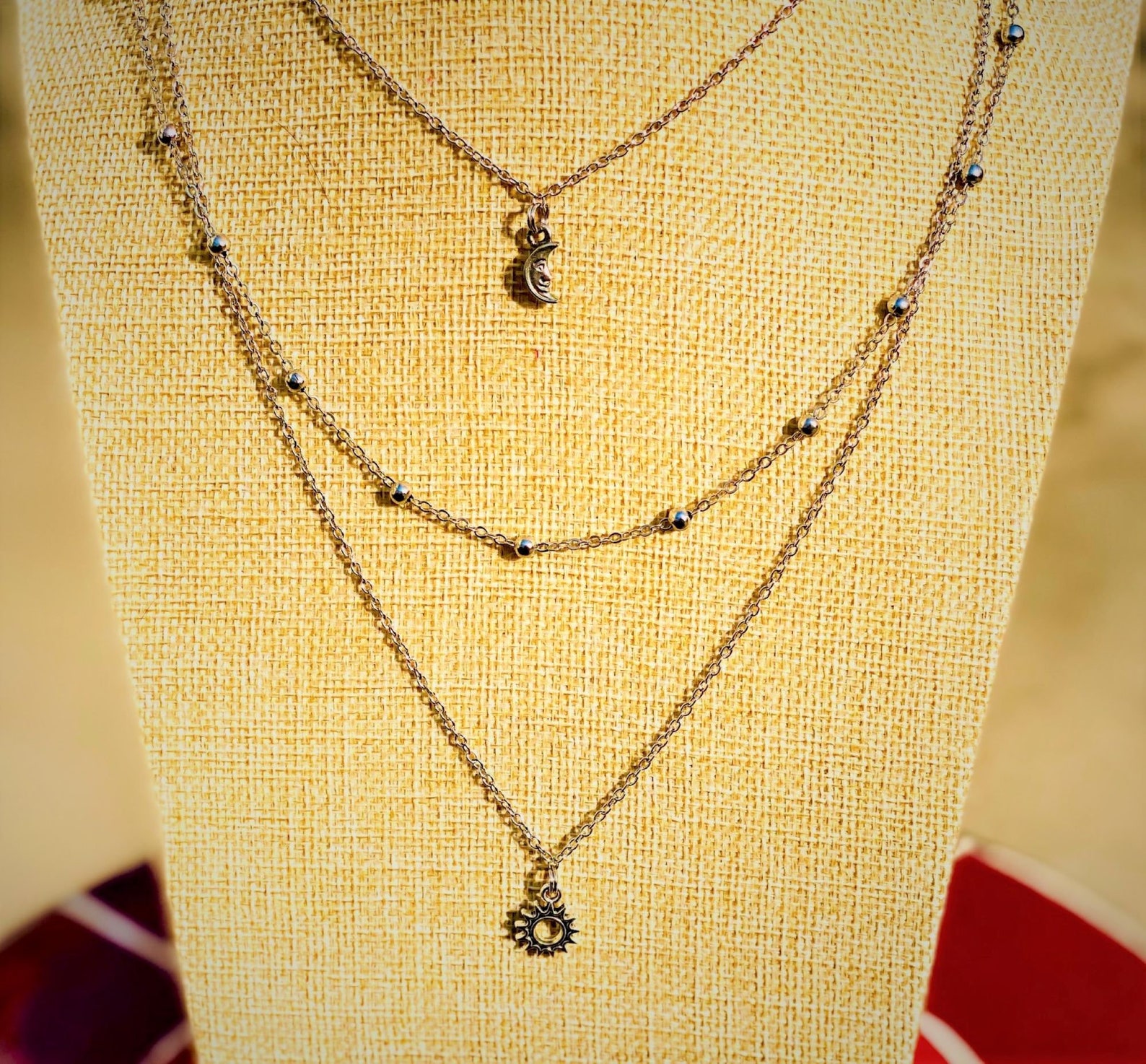 CELESTIAL Stacked Necklace Sun & Moon ADJUSTABLE Handmade | Etsy