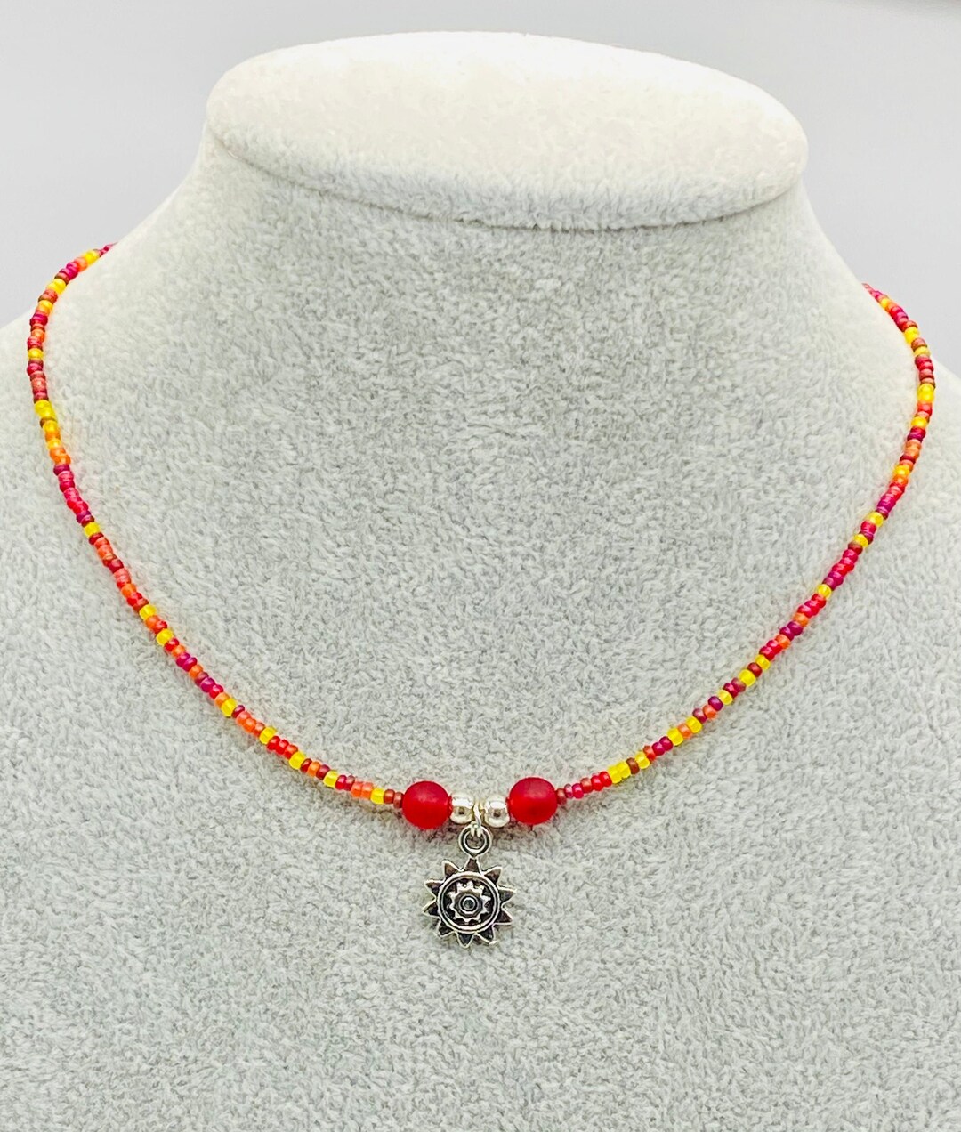 Handmade Choker Necklace With Sun, ADJUSTABLE, Beaded, Summer Vibes ...