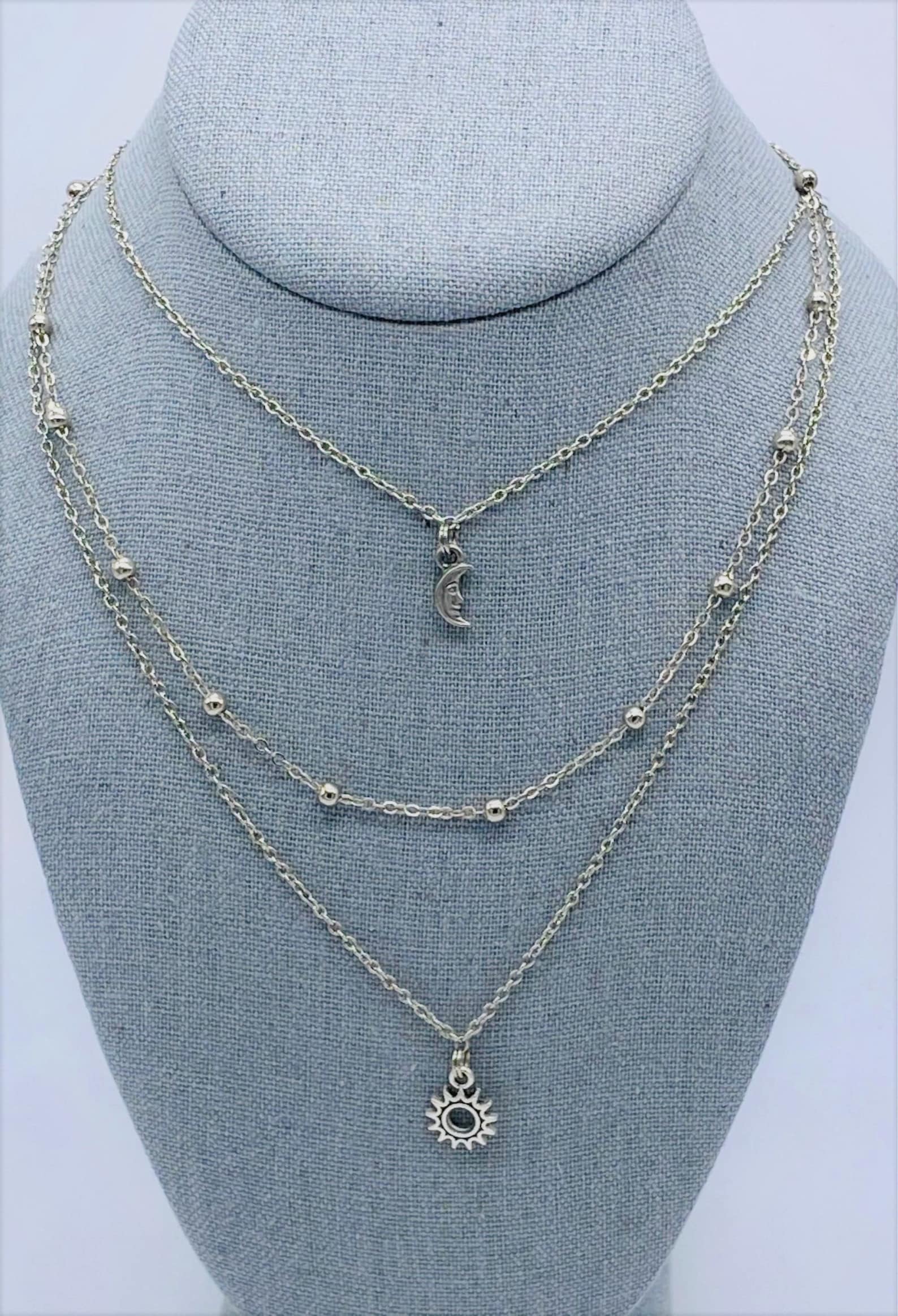 CELESTIAL Stacked Necklace, Sun & Moon, ADJUSTABLE, Handmade, Boho ...