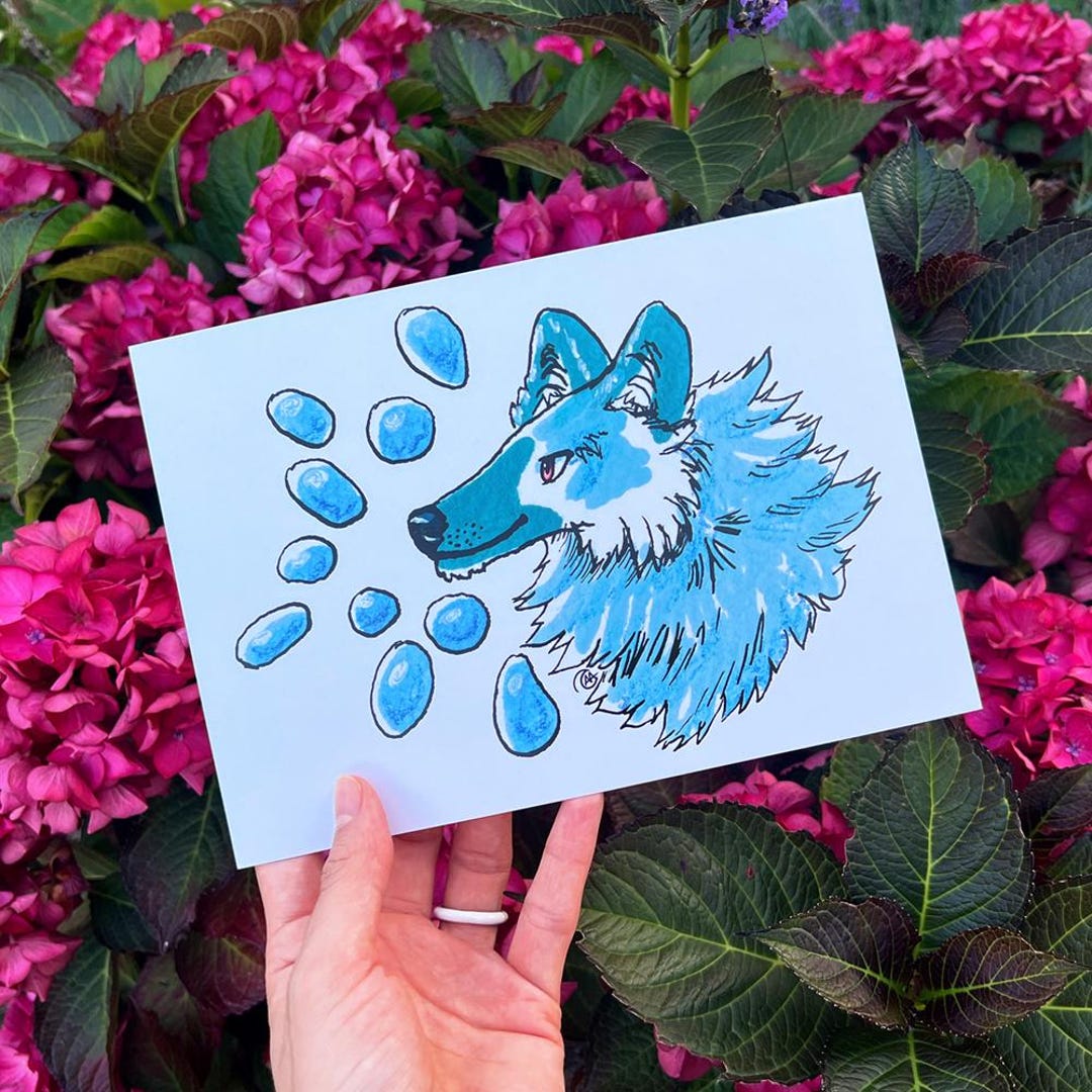 Turquoise Water Wolf Art Print, OC Wolves Portrait Wall Art, Animals ...