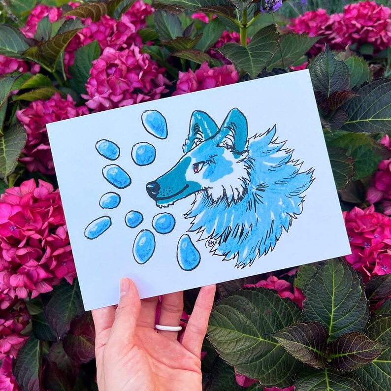 Turquoise Water Wolf Art Print, OC Wolves Portrait Wall Art, Animals ...