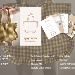 Ruffle Big Shoulder Bag, Shopper Bag Sewing Pattern(ojbg0001) PDF A0,A4 ...